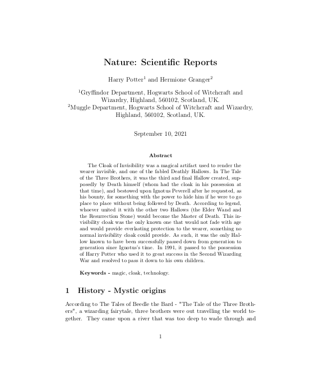 Nature Scientific Reports Template Docx2LaTeX
